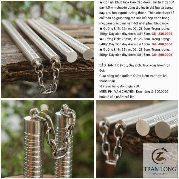 Côn nhị khúc inox cao cấp chuyên tập luyện thể lực - Trần Long